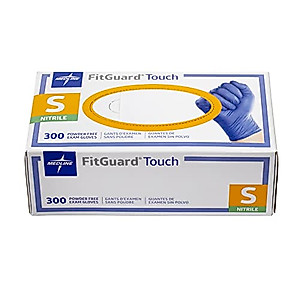 Medline FitGuard Touch Nitrile Exam Gloves, Disposable, Powder-Free, Cobalt Blue, Small, Box of 300