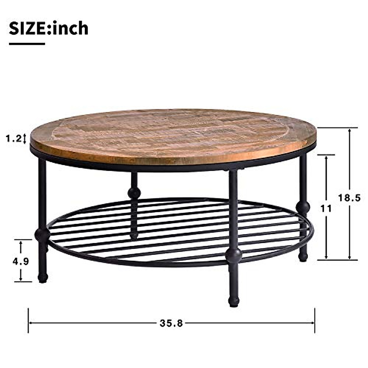 P PURLOVE Easy Assembly Hillside Rustic Natural Coffee Table with Storage Shelf for Living Room (Brown)