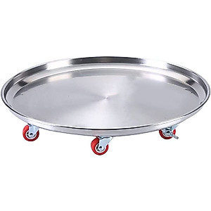 Tophacker Stainless Steel Heavy Duty Plant Caddy with Wheels, Metal Rolling Planter Stand on Red Lockable Caster Wheels, Flower Pot Holder Tray (Color : A, Size : 18" Capacity 440lb)