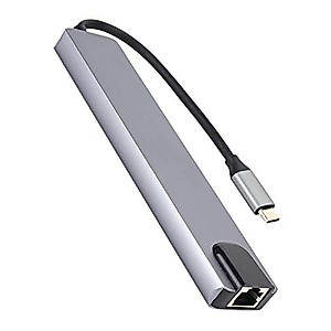 Ranvo USB Type C Hub, Multiport 1080P HD Displayport Hub Aluminum Alloy 8 in 1 for USB 2.0 Memory Card for Type C Female Connector