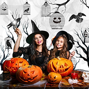 Seajan 4 Sheets Halloween Wall Decals Halloween Black Wall Stickers Black Tree Crow Cage Wall Decals Large Halloween Wall Decals Halloween Home Decor DIY Art for Wall Window Door (Birdcage, Crow)