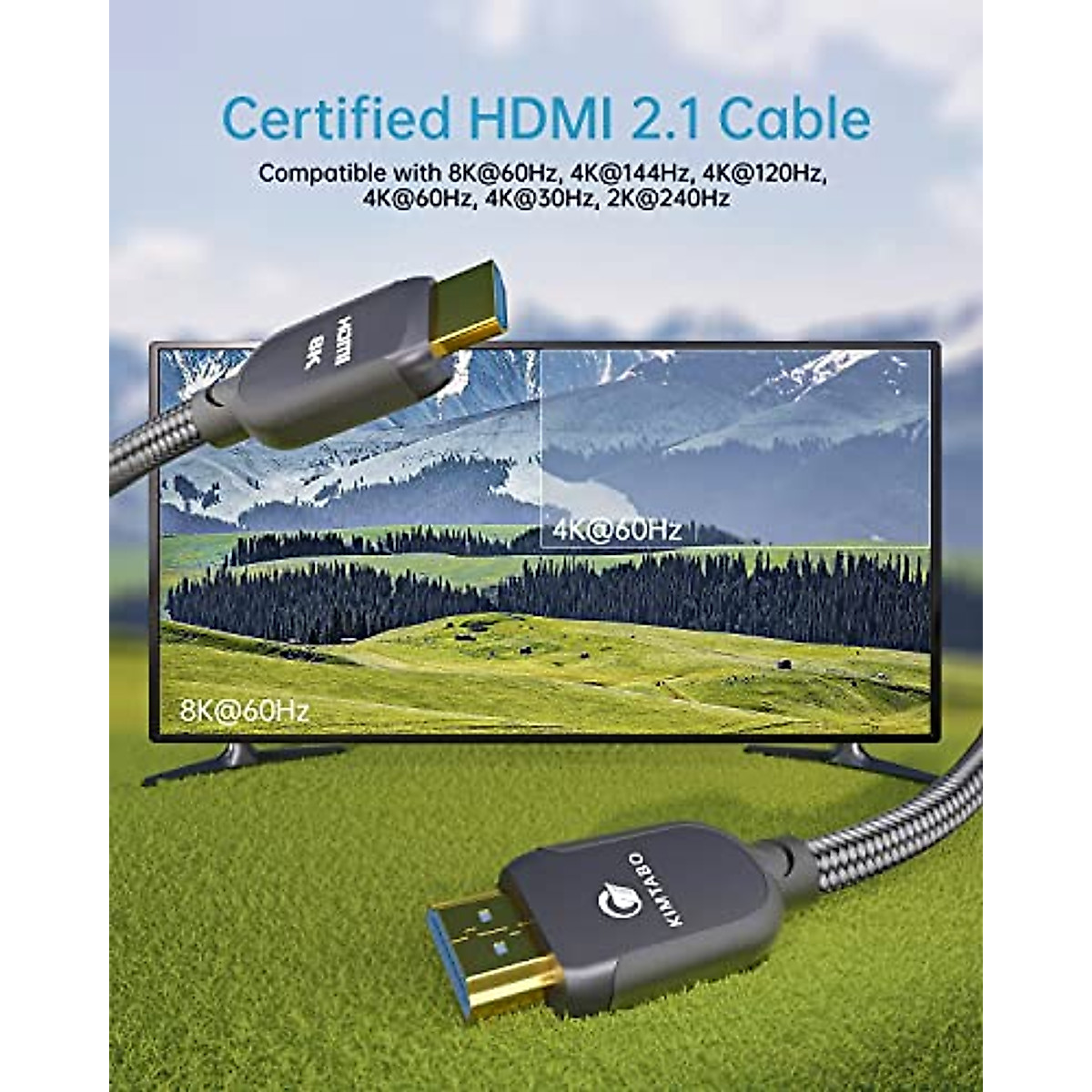 8K HDMI 2.1 Cable 6.6ft 48Gbps, Ultra High Speed HDMI Cable, 4K HD 120Hz 144Hz 2K 240Hz Gaming HDMI Cable 2.1 Certified, eARC HDCP 2.2&2.3 HDR 10+ Dolby Compatible with PS5/Xbox Series X/Apple TV 4K