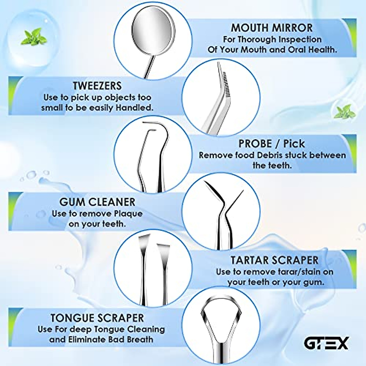 Dental Tools, Dental Pick, Plaque Remover [6 Pack] for Teeth Cleaning Kit , Tooth Cleaner, Tartar Remover - Dentist Kit