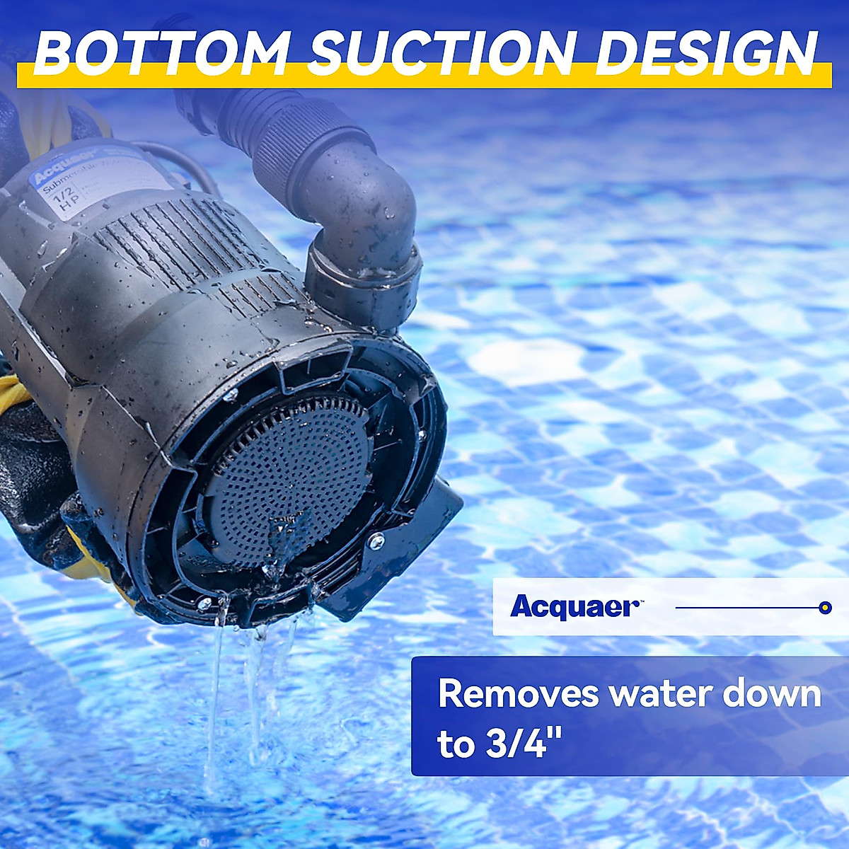 Acquaer 1/2 HP Automatic Sump Pump, 2450 GPH Submersible Water Pump with 3/4”Garden Hose Check Valve Adapter and 19ft Cord, Thermoplastic Utility Transfer Pump for Flooded Basement Pools Tub Draining