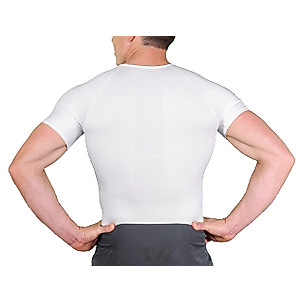Esteem Apparel Men's Compression Shirt to Hide Gynecomastia Moobs Abs Chest Stomach Slimming Shapewear (White, Large)