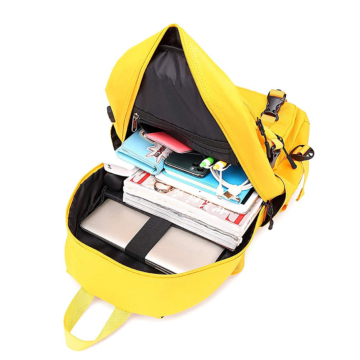 AGOWOO College Backpack Teen Lightweight School Book Bag with USB Charger Port Casual Daypack (Yellow) for Women Men Youth