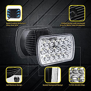 7x6 5x7 LED Lights 2PCS, H6054 LED Lights Rectangle 6054 H5054 Light Hi/Low Sealed Beam for Chevy Blazer Express Van, for Je-ep YJ XJ Cherokee Truck Van