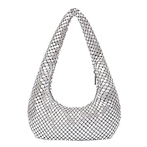JYG Hobo Bag for Women Shiny Evening Handbag Fashion Designer Purses for Travel Vacation 2023 (Silver)
