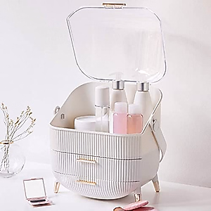 MASSY Egg Shape(Oval) Makeup Storage Box, Countertop Portable Vanity Cosmetics Organizer Preppy Style (MBOX-Ship From California)