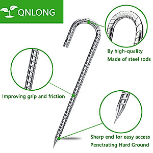 Rebar-Stakes-12-Inch-Galvanized, J Hook Rebar Stakes 6 Pack Ground Anchors Tent Stakes Heavy Duty for Plants Anti-Rust Landscape Fabric Stakes Artificial Turf