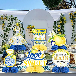 Lemon Bridal Shower Honeycomb Centerpiece, She Found Her Main Squeeze Centerpiece Lemon Centerpiece Table Decorations Blue for Lemon Fruit Bridal Shower Wedding Engagement Bachelorette Party