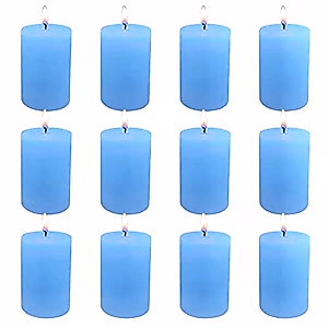 MISSYO 12 Pack 2x3 Inch Light-Blue Pillar Candles, 24 Hours Dripless Smokeless Unscented Candles for Home Weddings Restaurant Spa Church