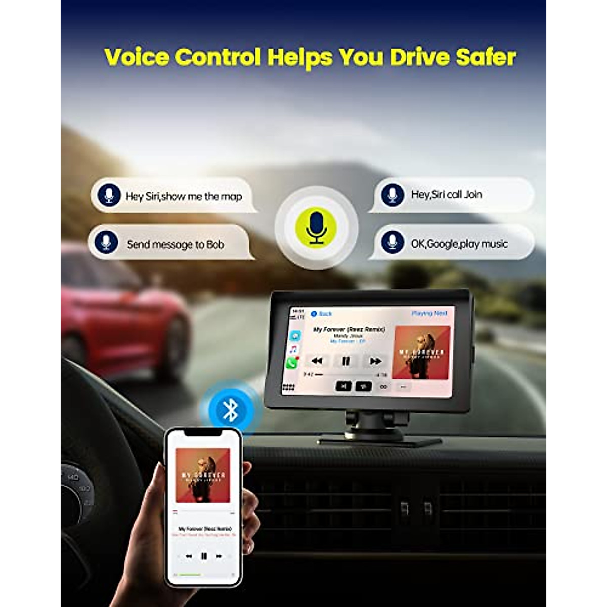 Wireless Apple Carplay & Android Auto for Car Stereo, Portable 7 Inch Apple Car Play Touch Screen Sync GPS Navigation Audio Car Radio Receiver for Car, Bluetooth, Siri, Multimedia Player, FM