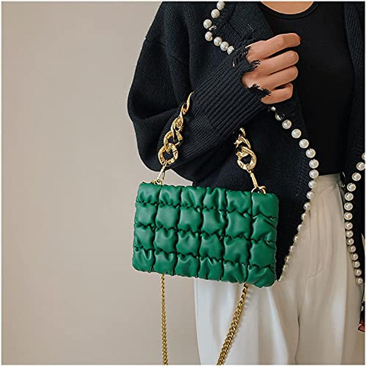 Chunky Chain Purses, KITOLTER Small Shoulder Bag Handbags Purse for Women (small, green)