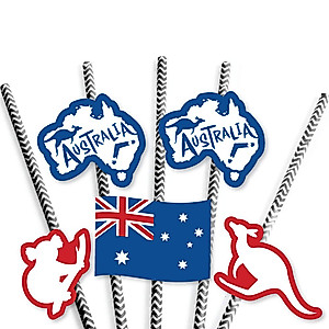 Big Dot of Happiness Australia Day - Paper Straw Decor - G’Day Mate Aussie Party Striped Decorative Straws - Set of 24