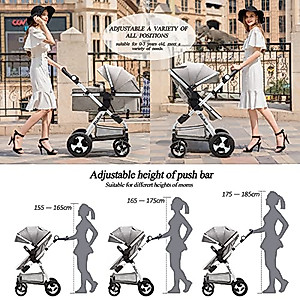 Blahoo Baby Stroller for Newborn, 2 in1 High Landscape Stroller, Foldable Aluminum Alloy Pushchair with Adjustable Backrest.Adjustable Awning, Variable Seat and Recliner（Coffee