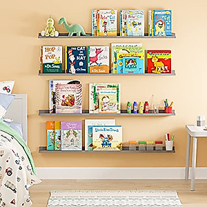 Wallniture Denver 46" Floating Shelves for Wall, Floating Bookshelf for Kids Room, Gray Kids Room Shelves, Wall Bookshelf for Living Room Decor, Nursery Shelves, Picture Ledge Shelf Set of 4