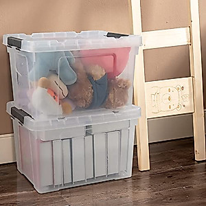 Obstnny 22 Quart Clear Latching Box with Wheels, Plastic Storage Bin, 4 Packs
