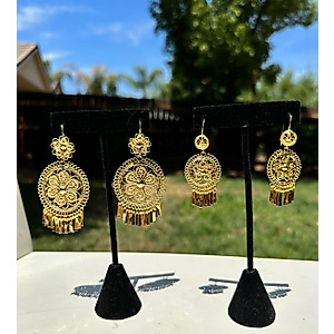 Folklorico Mexican Gold Earrings, Full Flower (Medium) Earrings, Day of the Dead, Mexican Earrings, Flower Earrings