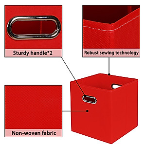Yunkeeper Fabric storage bins Cubes, Fabric Cube Organizer with Handle, Foldable Cube Bins for Cloth or Accessary Storage, 11x11x11, Set of 3, (Red)