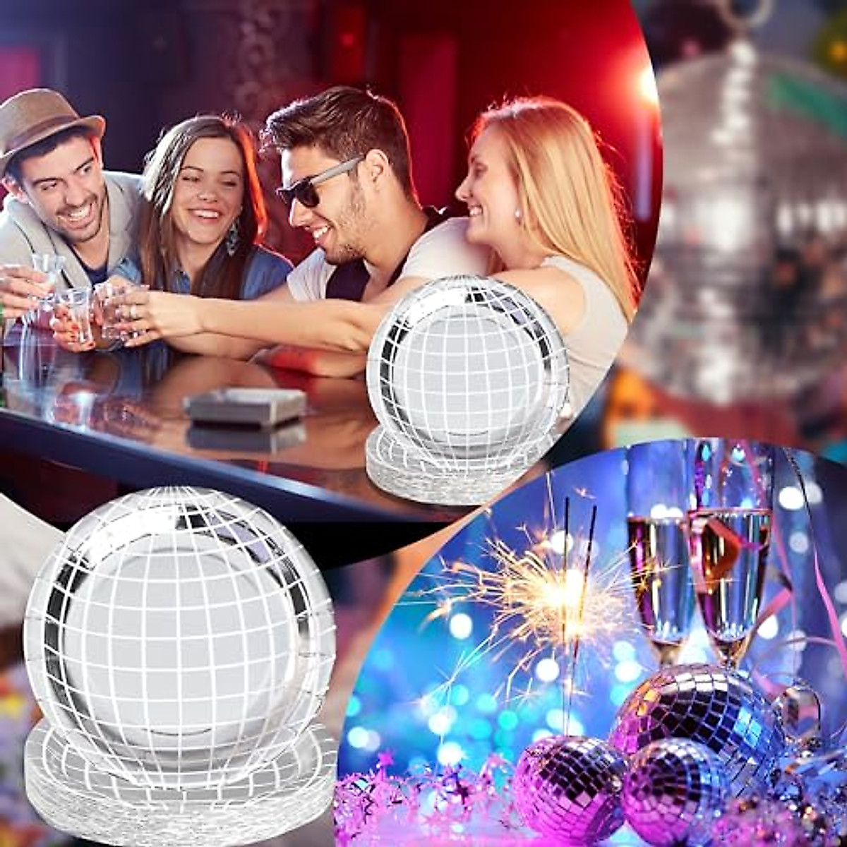 Fairooth 50 PCS Disco Paper Plates 9" Silver Foil Disposable Plates Disco Ball Dessert Dinner Plates 70’s Party Paper Tableware for Rock Roll Dance Music Party Supplies