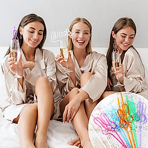 Sunnyray 12 Pcs Reusable Bride Straws Valentine's Day Silly Straws Wedding Bride Bridesmaid Party Favor Crazy Loop Straws Plastic Drinking Straws for Wedding Birthday Gifts Decor(White Bride)