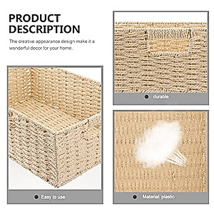 Healifty Rattan Storage Basket Countertop Rectangular Wicker Basket with Handles Book Cosmetic Sundries Holder Hand Woven Basket for Home Office