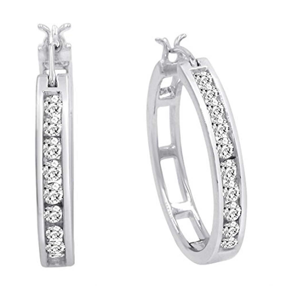 AGS Certified 1Carat TW Real Natural Diamond Round Hoop Earrings in 10K White Gold
