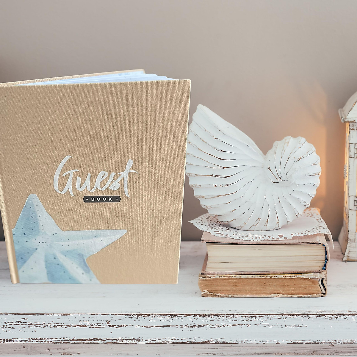 Paper 'n Such Guest Book for Vacation Home, Hardcover Linen Beige Guestbook, Vacation Rental Essentials, Visitor Sign in Book, Beach House Welcome Book for Short Term Rentals, Host Gift