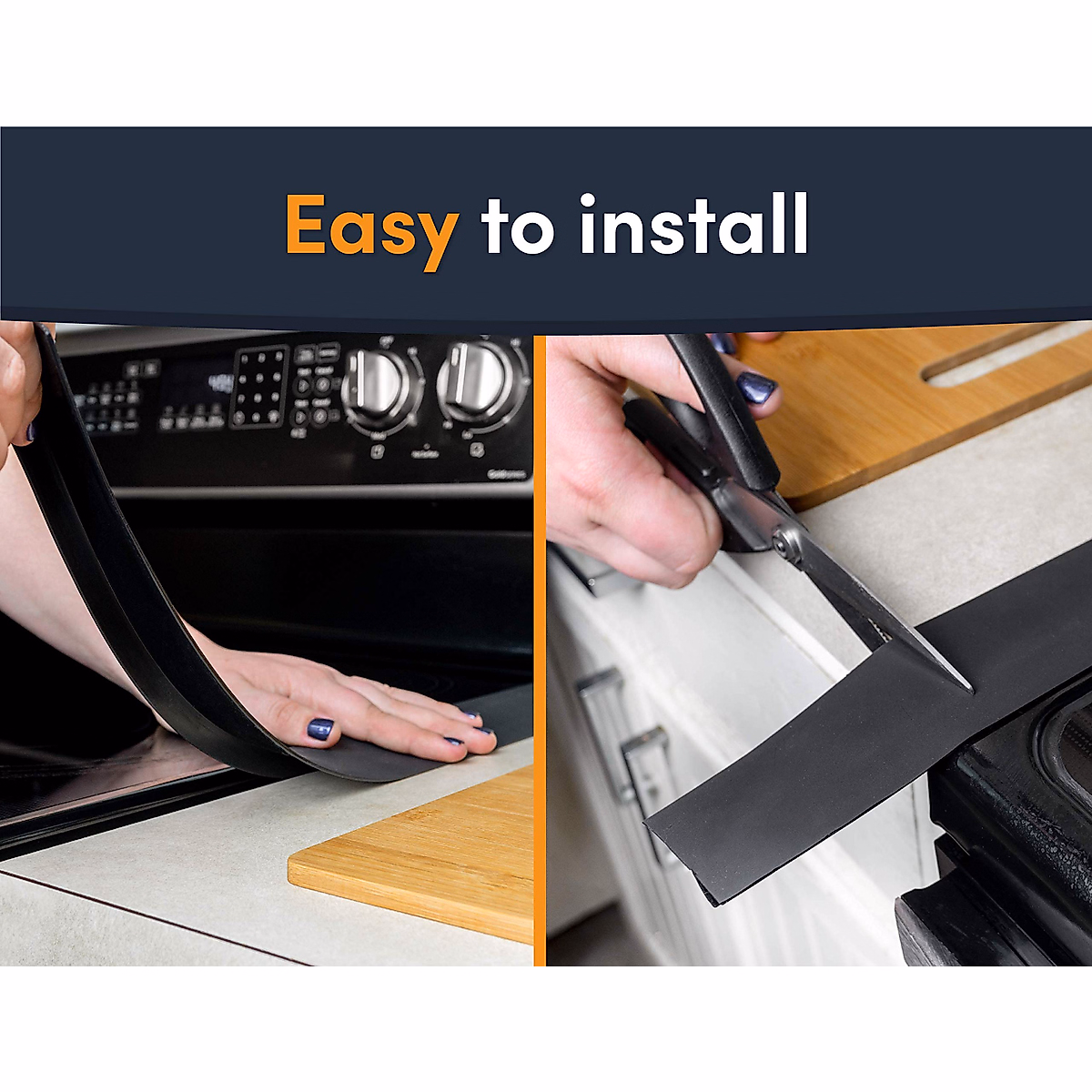 Linda’s Essentials Silicone Stove Gap Covers (2 Pack), Heat Resistant Oven Gap Filler Seals Gaps Between Stovetop and Counter, Easy to Clean Stove Gap Guard (25 Inches, Black)