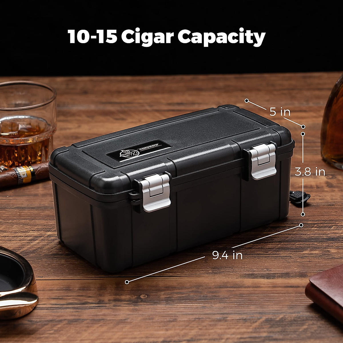 CINOROW Travel Cigar Humidor Case for 10-15 Cigars with Lighter and Cutter, Hygrometer and Humidifier, Spanish Cedar Sheet, Portable Waterproof Cigar Carrying Case, Gift for Men