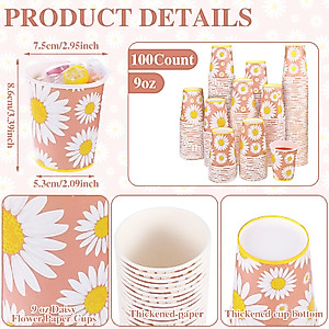 100 Pcs Disposable Cups Daisy Flower Boho Paper Cups 9 oz White Daisy Party favors Cold Beverage Drinking Supplies Summer Spring Wedding Birthday Bridal Shower Travel