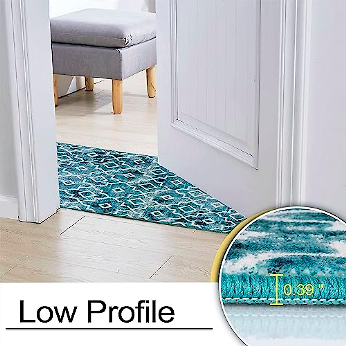 Moynesa Boho 3x5 Area Rug, Modern Washable Teal Kitchen Rugs Non-Slip Entry Throw Rug Laundry Room Rugs Faux Wool Mat Low-Pile Floor Carpet for Entrance Living Room Bedroom Dining