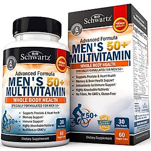 Once Daily Multivitamin for Men 50 and Over - Supplement for Heart Health Support - with Zinc, A, B, C, D3, E Vitamins - for Memory & Brain Health Support - Designed for Whole Body Health - 60 Count