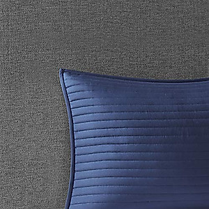 Madison Park Marina Comforter Quilt Combo Set - Modern Luxury Design, All Season Down Alternative Bedding, Matching Shams, Decorative Pillows, King/Cal King(104"x92") Seersucker Blue 8 Piece