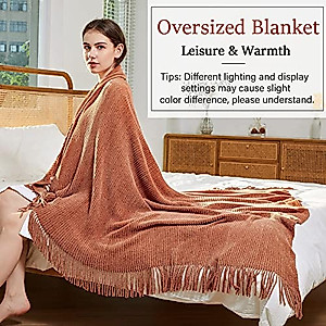 Blagic Knitted Throw Blanket for Couch Soft Farmhouse Boho Throw Blanket with Tassels Home Decorative Lightweight Throw Blankets,Maple Brown Throws for Bed/Chair/Sofa, Stripe Textured,50" W x 60" L
