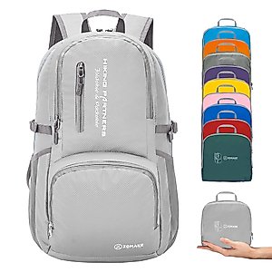 ZOMAKE Lightweight Packable Backpack - 35L Light Foldable Hiking Backpacks Water Resistant Collapsible Daypack for Travel(Sliver Grey)