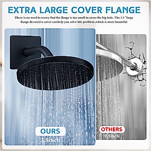 Lounsweer 3.5 Inch Shower Arm and Flange Wall Mount Replacement Shower Head Extension Extender Pipe Arm with 6 Inches Shower Head for Fixed Shower Head (Black)