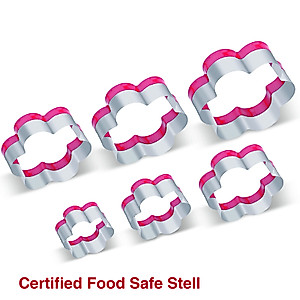 Flower Cookie Cutters Set 6-Pcs, Metal Flower Shapes Biscuit Cutter Made of Food Grade Stainless Steel, Protective Red TOP with Soft PVC, Safe & Healthy for Kids