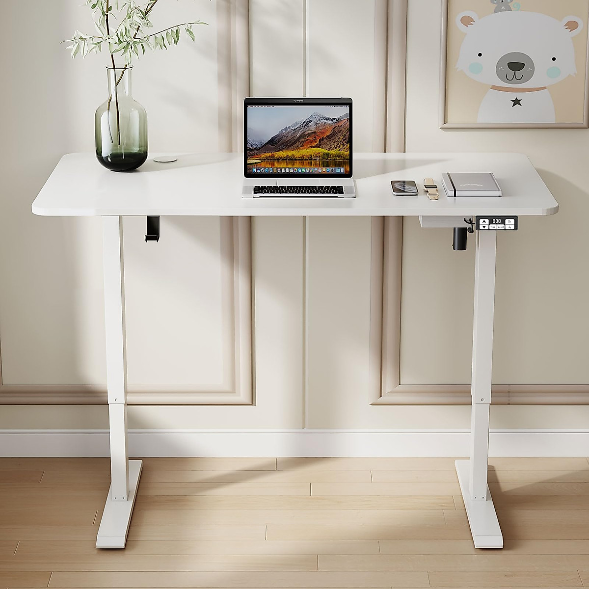 RRTECHFORU Electric Standing Desk, Adjustable Height Stand up Desk, Sit Stand Home Office Desk with Splice Board (White, 48")
