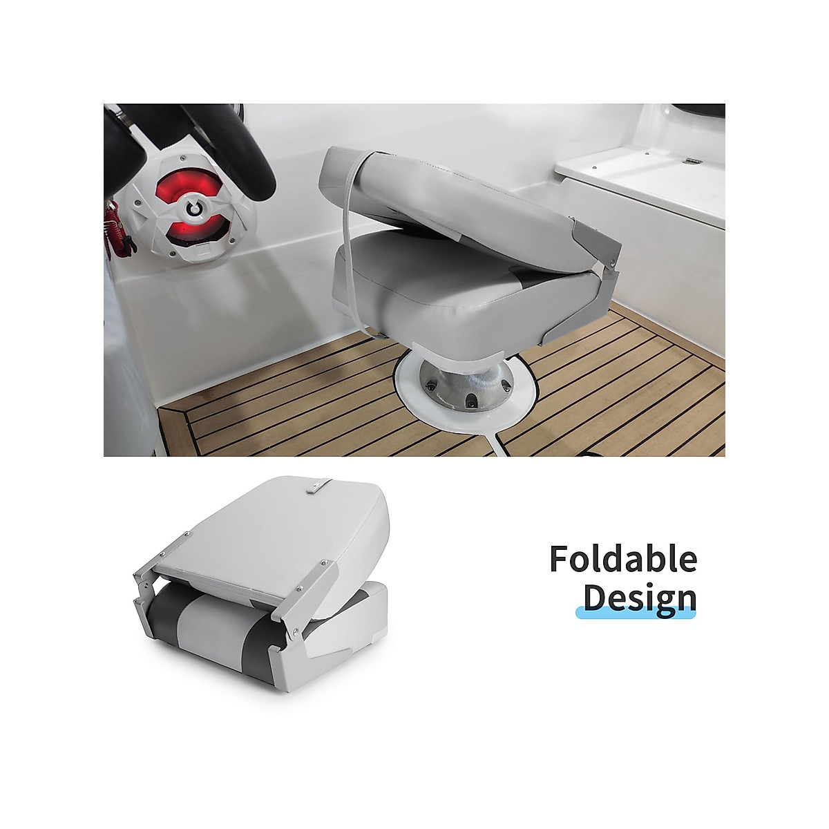 AOTTLATD Deluxe Folding Fishing Boat Seat Waterproof Classical Boat Seat, Gray and Black