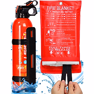 Ougist Fire Extinguisher & Fire Blanket Set - 620ml Extinguisher & 40"x40" Fiberglass Suppression Blanket for Home, Car, Kitchen, Marine & Small Fires