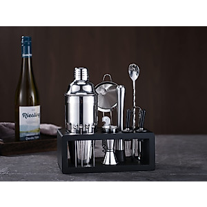 LUCKYGOOBO Cocktail Shaker Set,14 Piece Bartender Kit 24 oz Martini Shaker Cocktail Mixing 18/8 Grade Stainless Steel Martini Mixer Bar Tools for Professional Bartender and Home Bar.