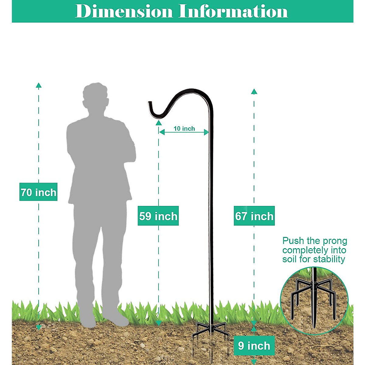 Fandature 76 Inch Tall Outdoor Shepherds Hook with 5 Prong Base, Adjustable Bird Feeder Pole Hanger for Hanging Outside Birdfeeders, Plant Baskets, Lanterns, Wedding Decor