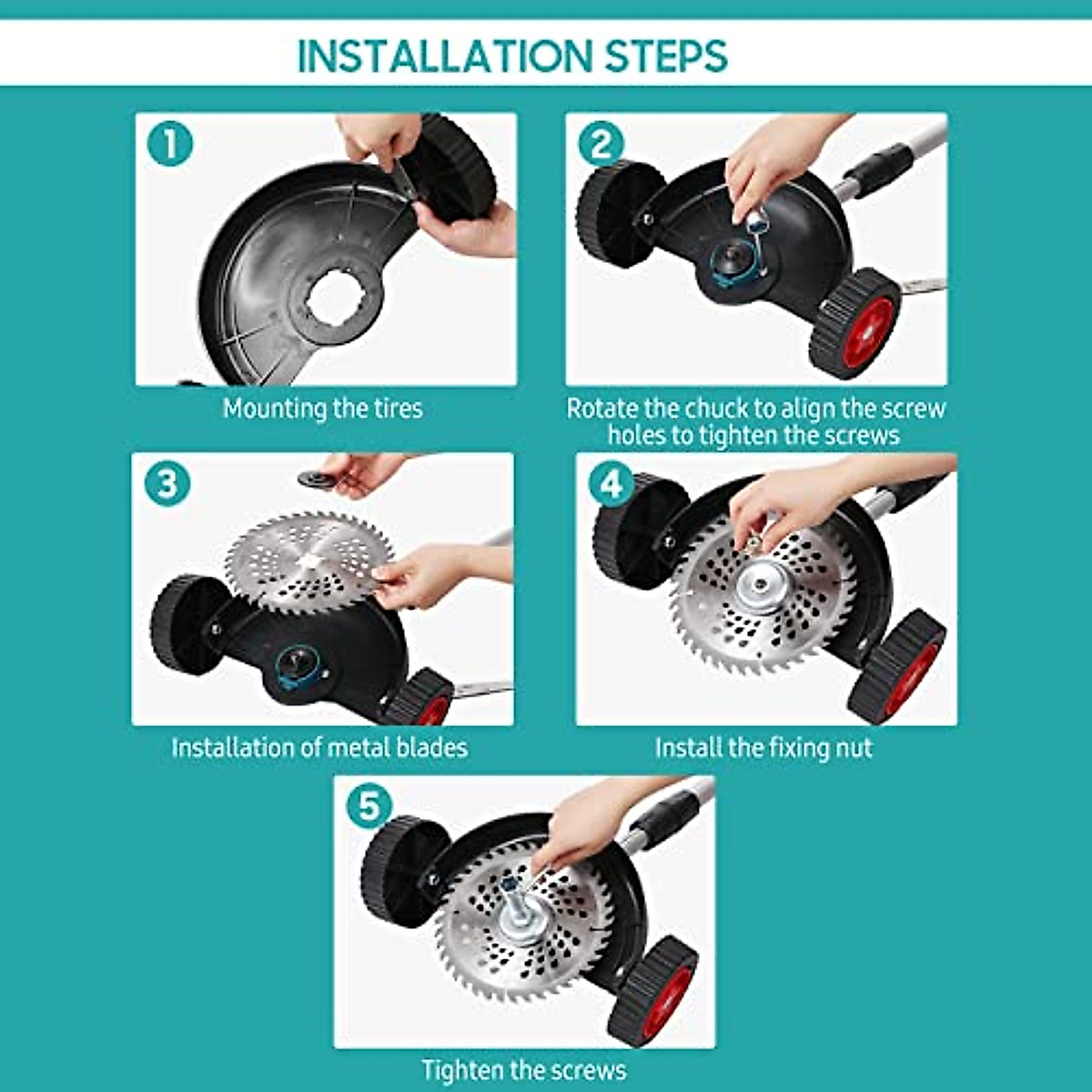 WHYATT Portable Brushless Handheld Lawn Mower Electric Grass Cutter Cordless Grass Trimmer, Adjustable Telescopic Pole with Auxiliary Wheels for Yards, Gardens, Parks