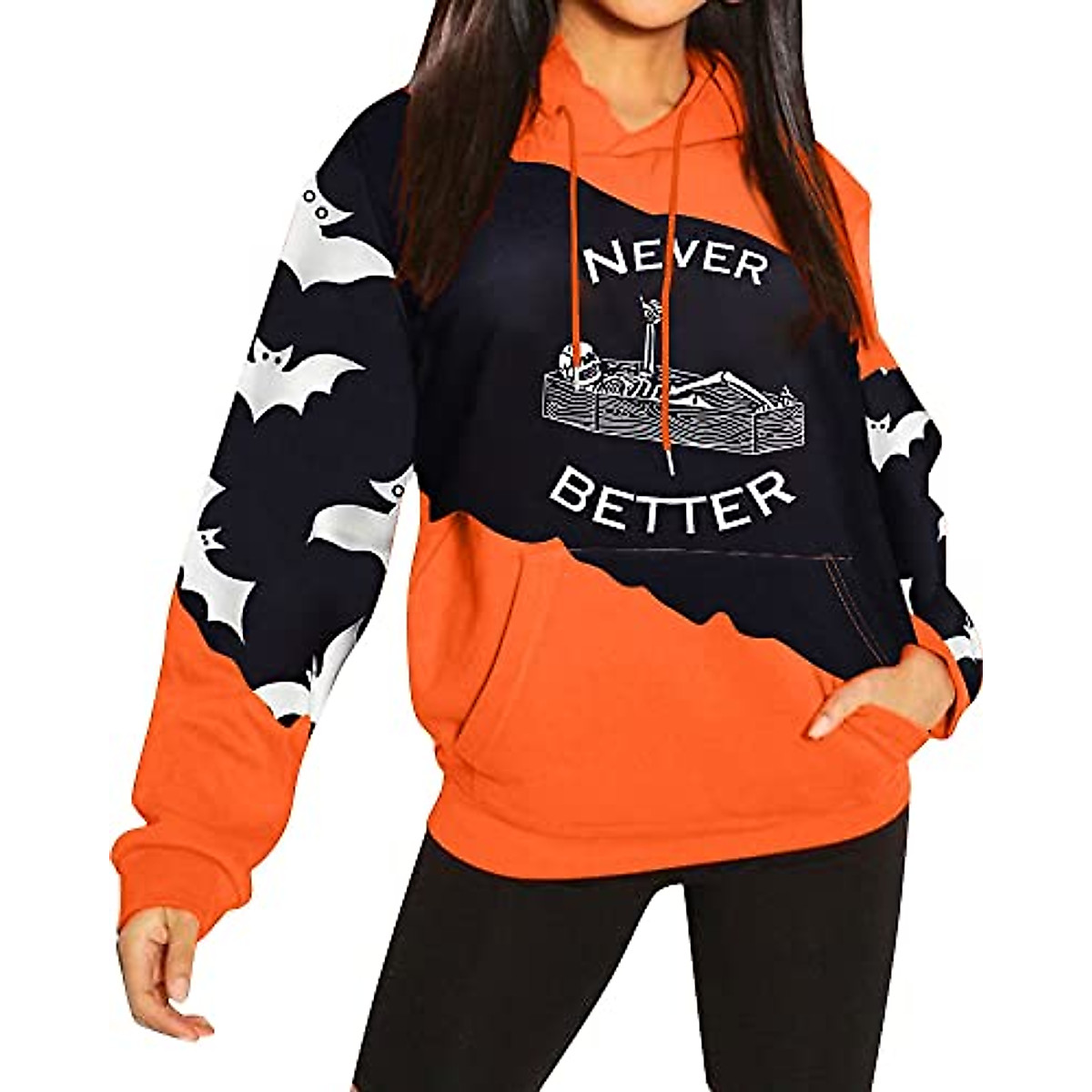 LUKYCILD Halloween Sweatshirts for Women Never Better Skeleton Shirt Long Sleeve Spooky Season Sweatshirt Skeleton Shirt