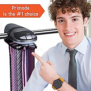 Primode Motorized Tie Rack Stores Up to 50 Ties– Closet Organizer, Holds & Displays Up to 50 Ties Or Belts, Rotation Operates with Batteries. Great Gift Idea for Fathers Day