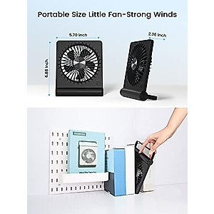 FERRISA Desk Fan, Small But Powerful, Portable Fan Battery Operated, 220° Tilt Folding Ultra Quiet mini Personal Fan, Strong Wind, 3 Speed Adjustable For Home Office Desktop Travel Camping (Black)