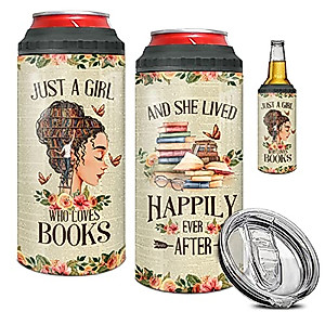 winorax Book Lovers Gifts Just A Girl Who Loves Books Tumbler Can Cooler 4-in-1 Stainless Steel 16oz Travel Cups Birthday Christmas Gifts for Women Girls Friends Book Lovers