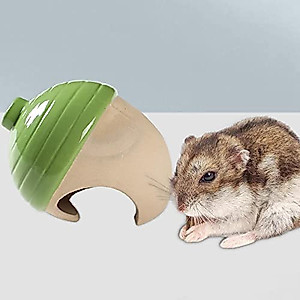 yanguilai Hamster Hideout Cooling Ceramic House Bed, Gerbils Mice Small Animal Cage Habitat House Décor,B Green Acorn